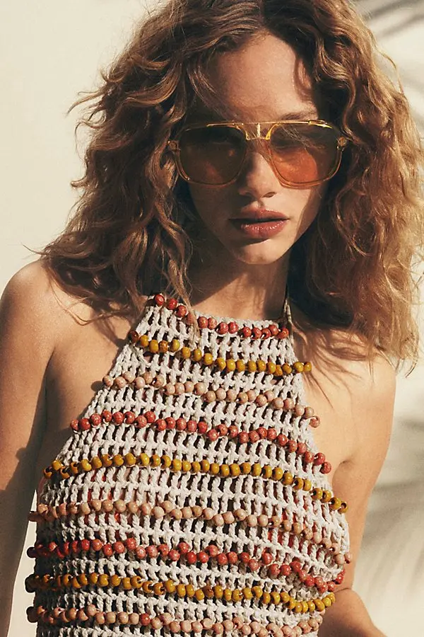 Free People Janis Detail Aviator Sunglasses - Soft Lemon