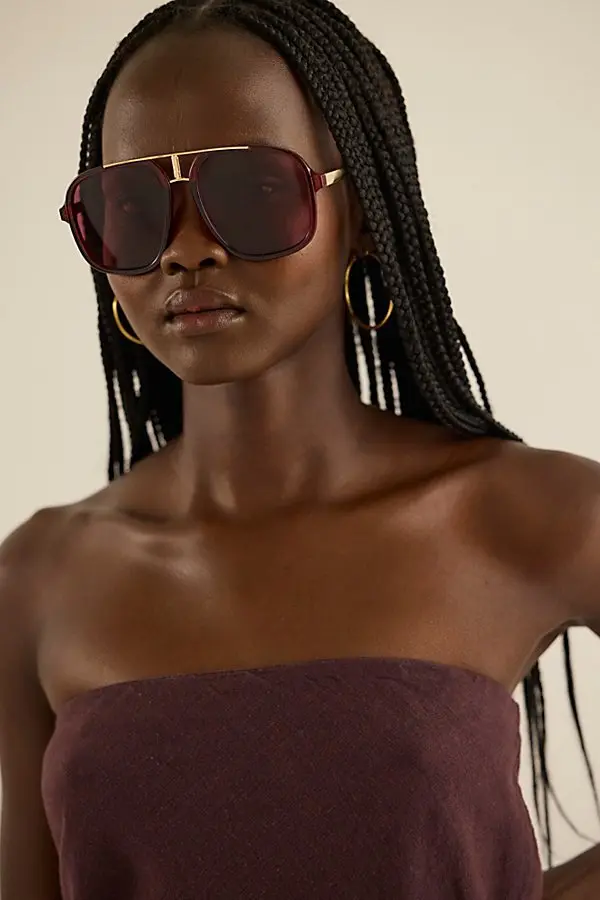 Free People Janis Detail Aviator Sunglasses - Wine
