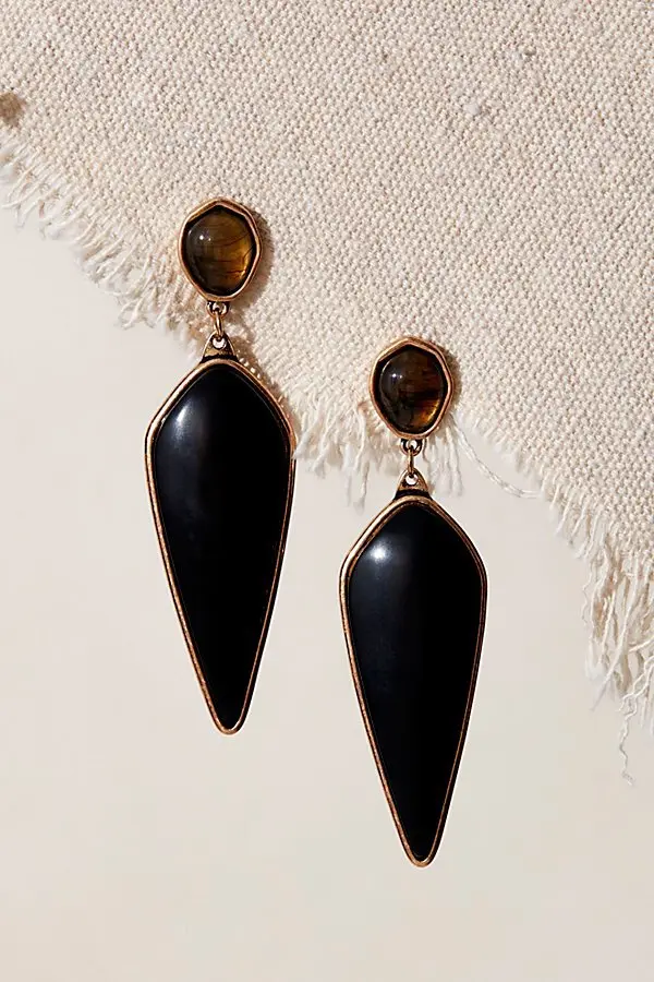 Free People Star Dust Dangle Earrings - Onyx And Gold