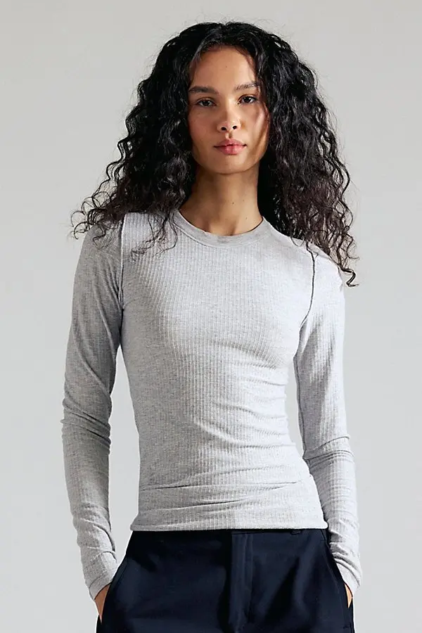 Free People Seamless Modal Long Sleeve Top - Heather Grey