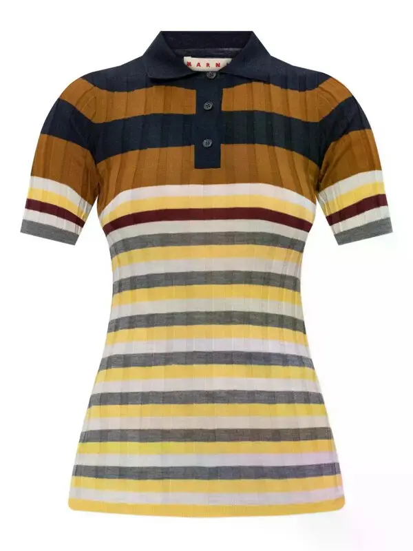 Marni Striped Polo Top - Brown