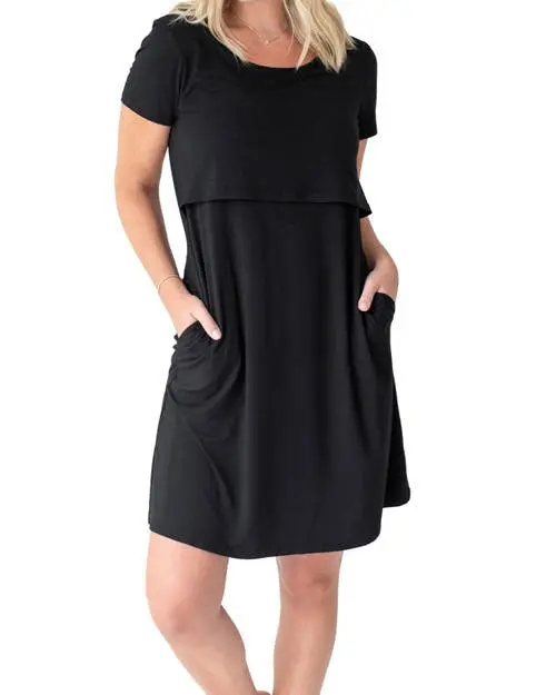 KINDRED BRAVELY Eleanora Maternity & Nursing T-shirt Dress - Black