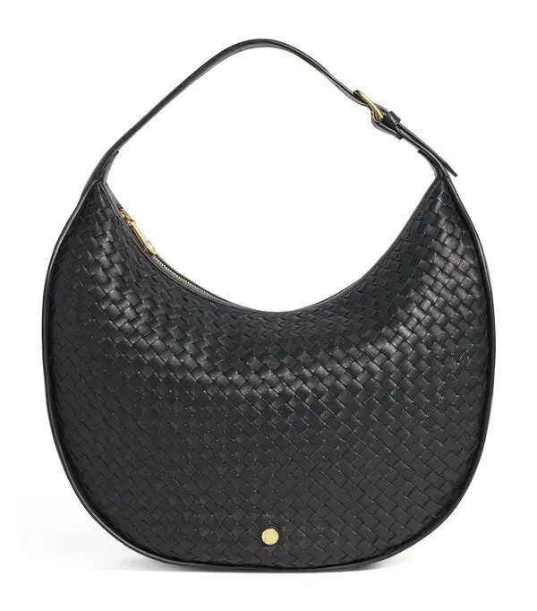 Harrods Large Leather Woven Shoulder Bag - Black