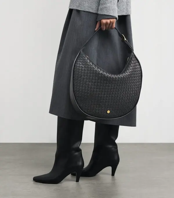 Harrods Large Leather Woven Shoulder Bag - Black