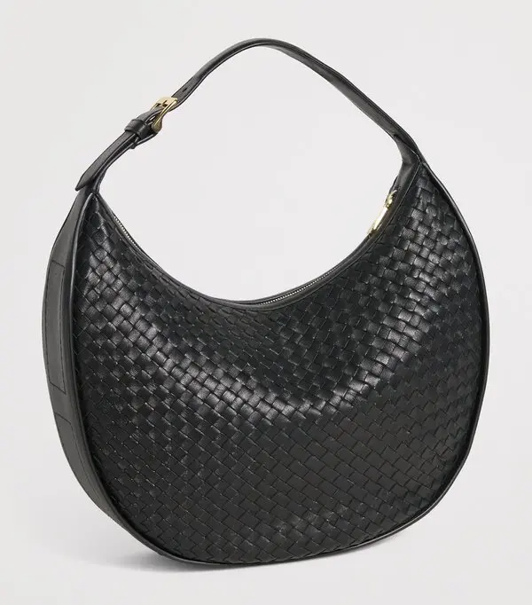 Harrods Large Leather Woven Shoulder Bag - Black