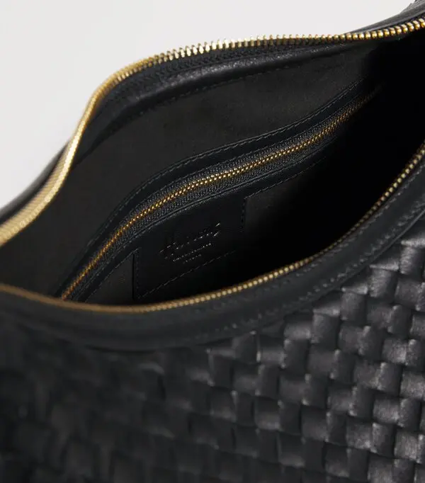 Harrods Large Leather Woven Shoulder Bag - Black