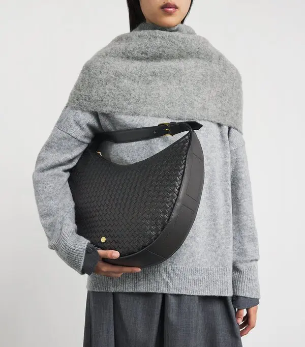 Harrods Large Leather Woven Shoulder Bag - Black