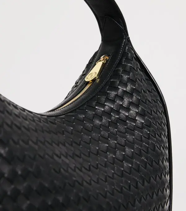 Harrods Large Leather Woven Shoulder Bag - Black