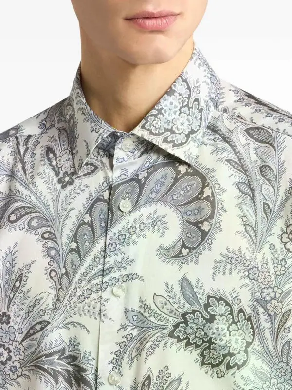 Etro Floral-paisley Cotton Shirt - Grey