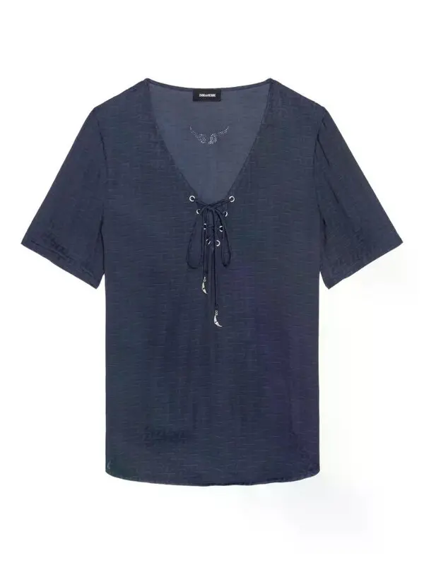 Zadig&Voltaire Lace-up V-neck T-shirt - Blue