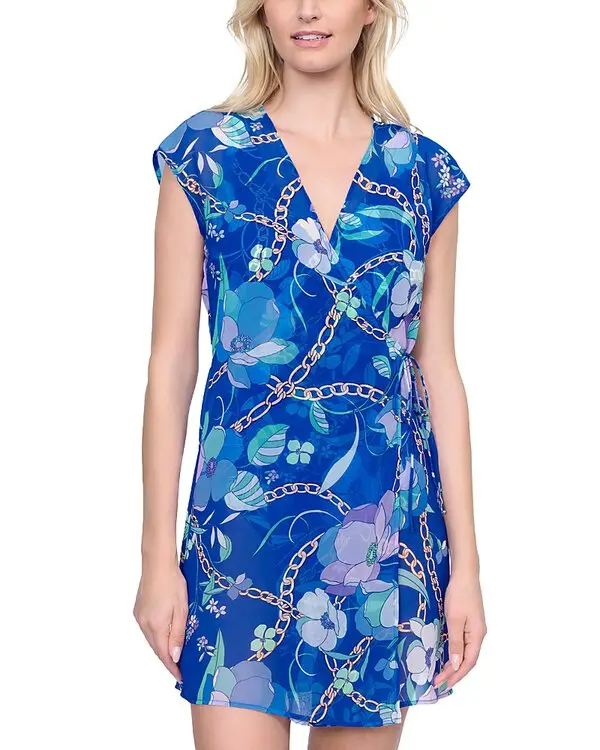GOTTEX Floral Print Wrap Cover-up Dress - Blue Multi
