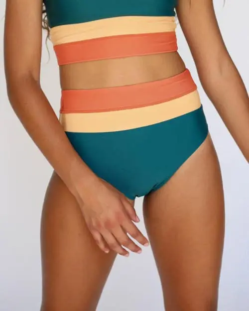 NANI Colorblock High Rise Bikini Bottom - Atlantic