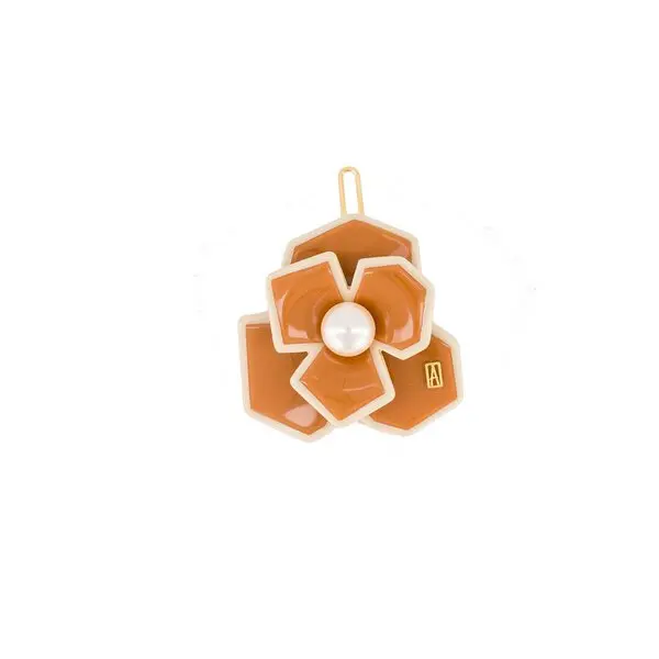 Alexandre De Paris Art Deco Camelia Flower Acetate Side Barrette - Caramel