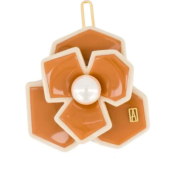 Alexandre De Paris Art Deco Camelia Flower Acetate Side Barrette - Caramel