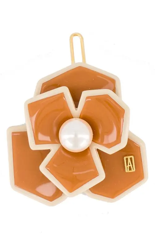 Alexandre De Paris Art Deco Camelia Flower Acetate Side Barrette - Caramel