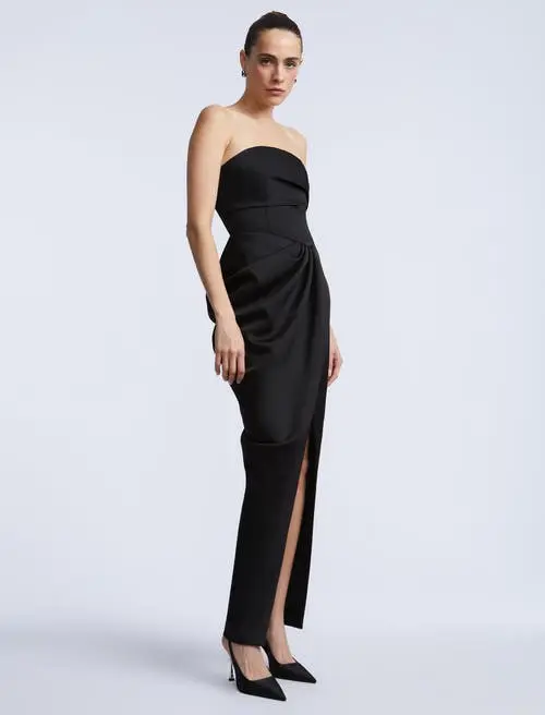 Bcbgmaxazria Solid Bodice Wrap Skirt Gown