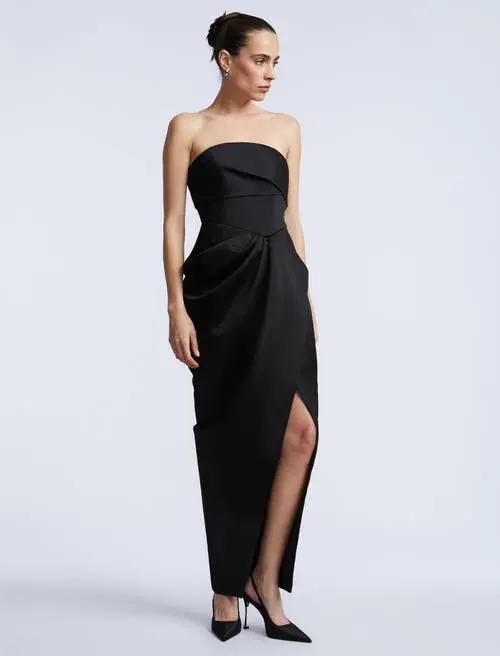 Bcbgmaxazria Solid Bodice Wrap Skirt Gown