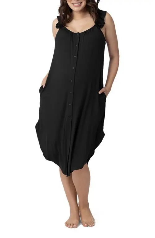 KINDRED BRAVELY Ruffle Strap Labor & Delivery Gown - Black