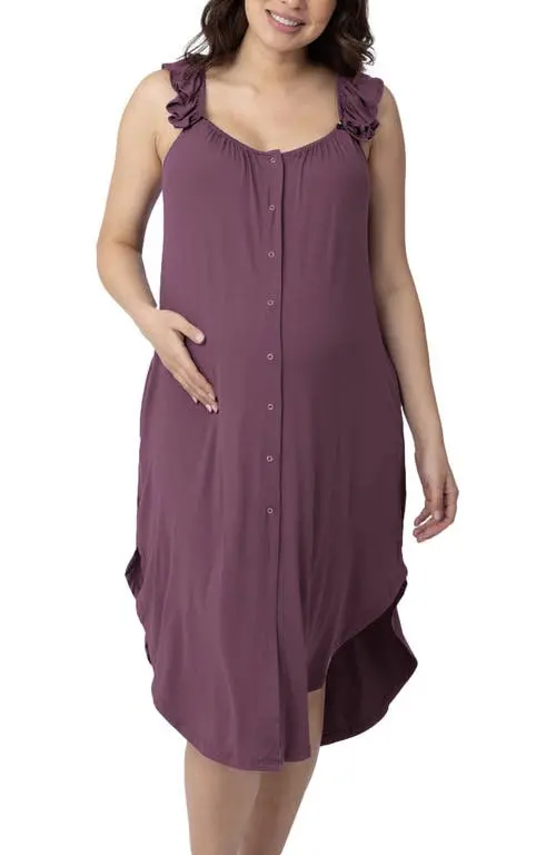 KINDRED BRAVELY Ruffle Strap Labor & Delivery Gown - Burgundy Plum