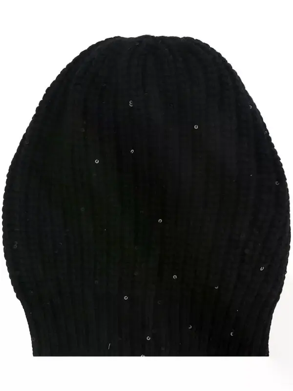Brunello Cucinelli Sequin-embellished Ribbed-knit Beanie - Black