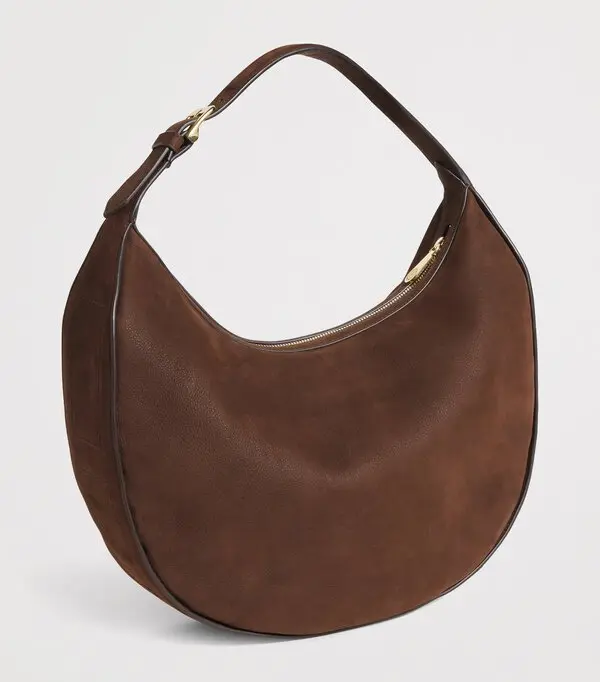 Harrods Large Suede Crescent Shoulder Bag
