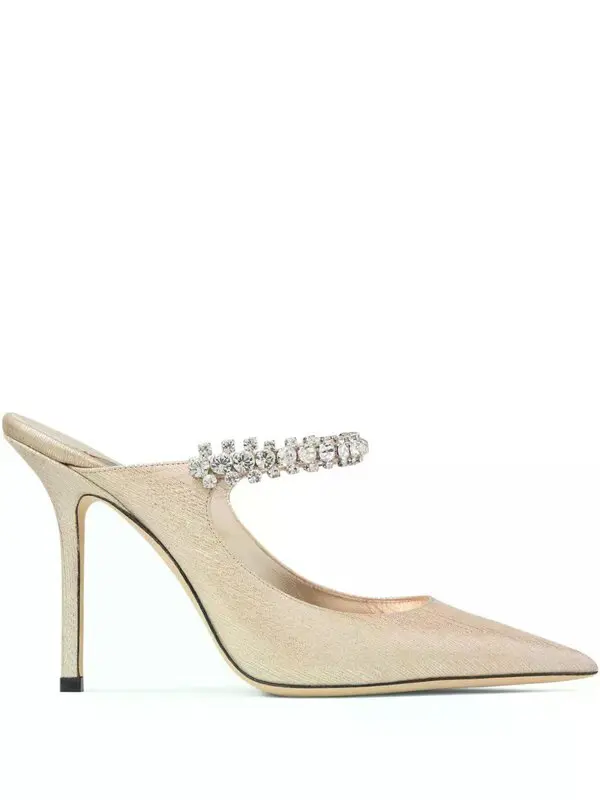 JIMMY CHOO Bing 100 Mules With Crystal Embellishments - Gold