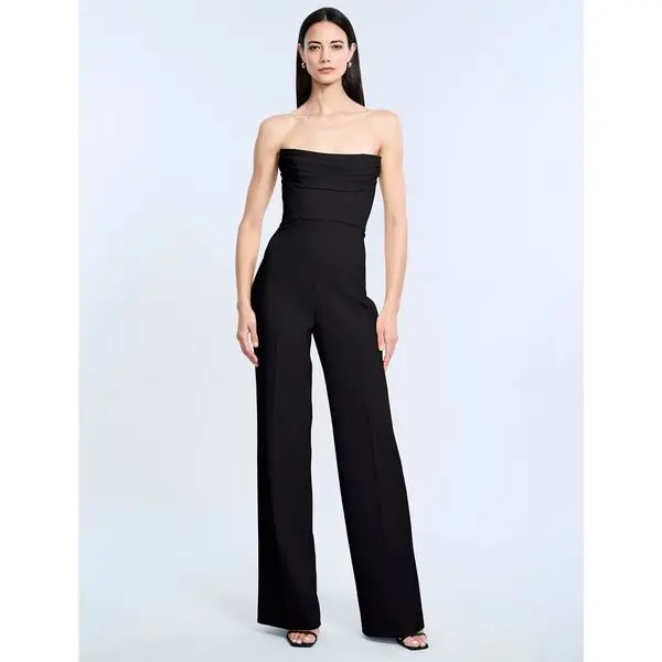 Bcbgmaxazria Strapless Wide-leg Jumpsuit With Drape - Black