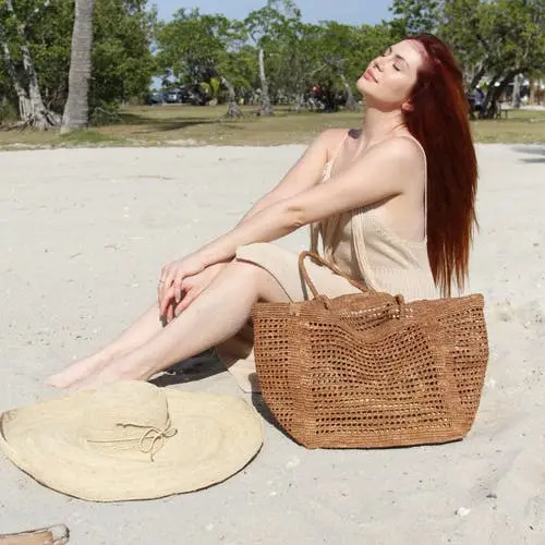 ZANATANY CONCEPTS Gisette Woven Beach Tote Bag - Caramel