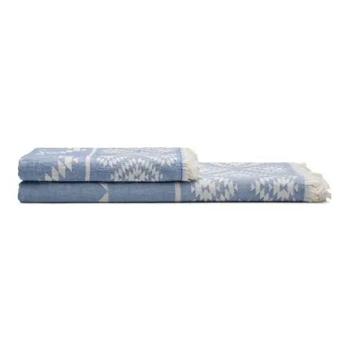 OLIVE & LINEN Turkish Cotton Bath And Hand Towelset - Denim Blue