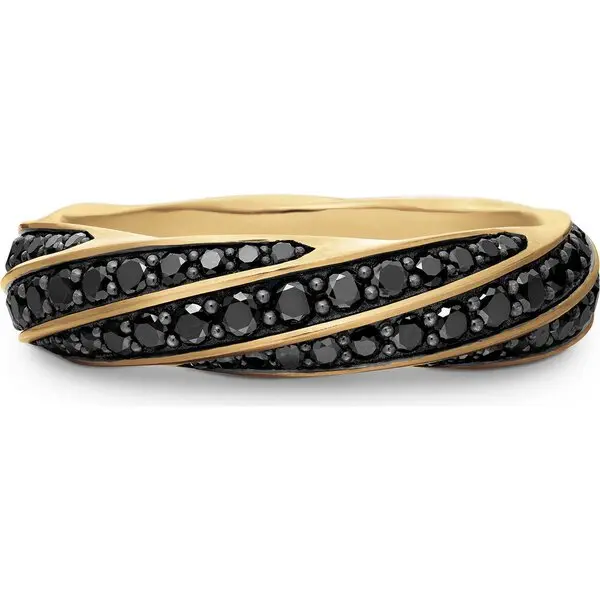 David Yurman Cable Edge Band Ring In Recycled 18k Yellow Gold With Pavé Black Diamonds - 18k Gold Recycled