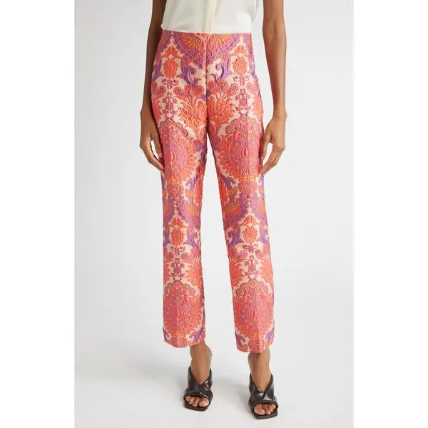 Etro Paisley Metallic Brocade Crop Straight Leg Pants - Var. Multicolor F.do Bianco