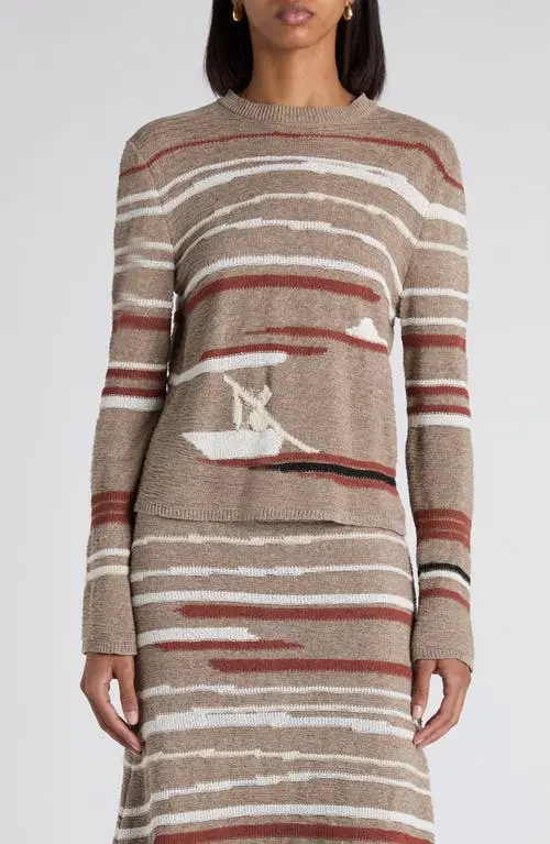 Bottega Veneta Venice Intarsia Linen & Cotton Mélange Sweater - Maple/ Chalk