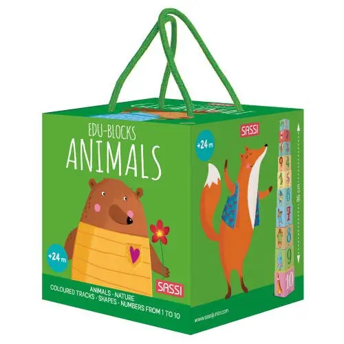 SASSI Edublocks Animals 10 Stacking Cubes & Booklet - Multicolored