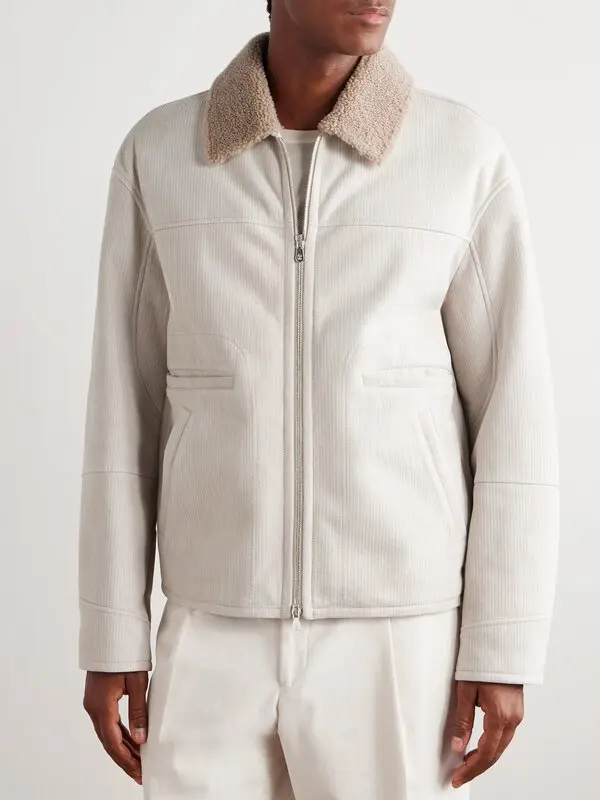 Brunello Cucinelli Slim-fit Ribbed Shearling Jacket