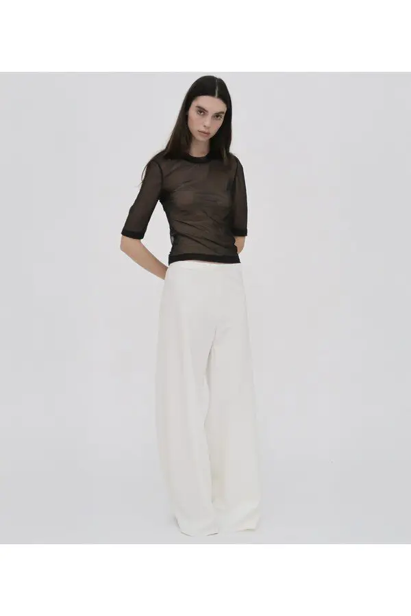 Rosetta Getty Cropped Sleeve Sheer T-shirt