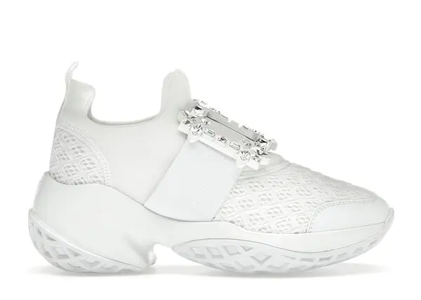 ROGER VIVIER Viv' Run Fabric Crystal Buckle Sneakers - White