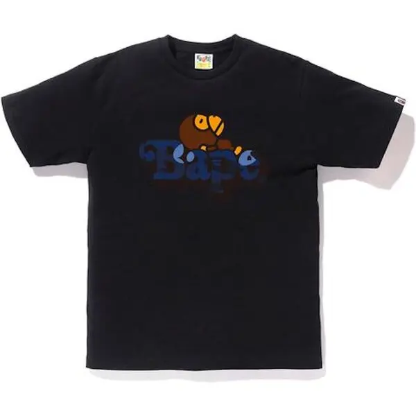 A BATHING APE Camo Milo On T-shirt - Black/navy Blue
