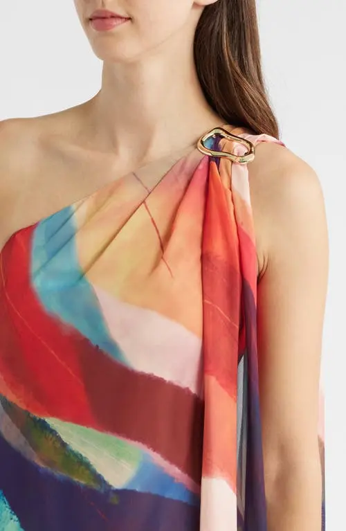 Vince Camuto Abstract Stripe One-shoulder Chiffon Gown