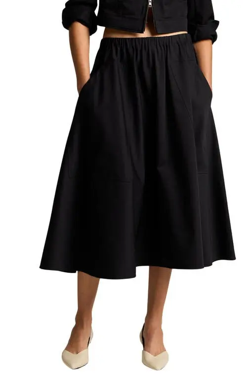Vince Stretch Cotton Midi Skirt - Black