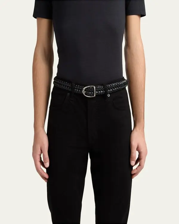 TOM FORD Woven Leather Angled-buckle Belt - Black