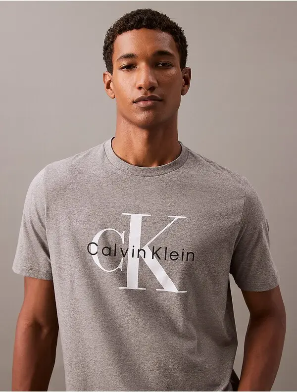 Calvin Klein Monologo Crewneck T-shirt - Medium Grey Heather