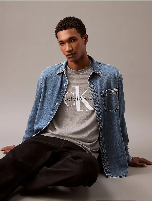 Calvin Klein Monologo Crewneck T-shirt - Medium Grey Heather