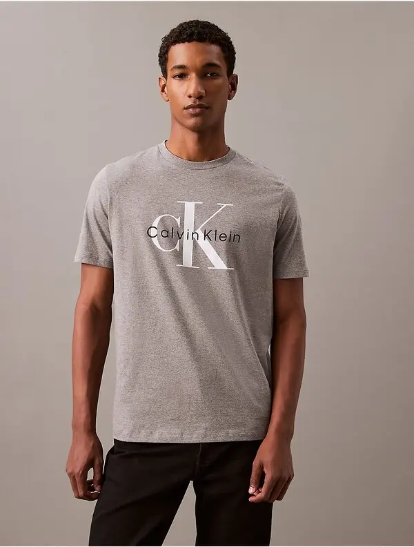Calvin Klein Monologo Crewneck T-shirt - Medium Grey Heather