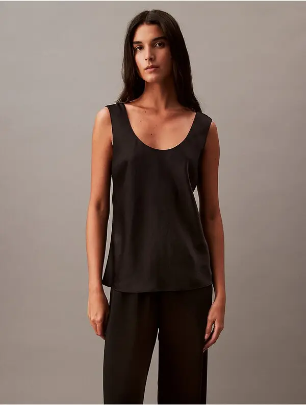 Calvin Klein Crushed Satin Tank Top - Black Beauty