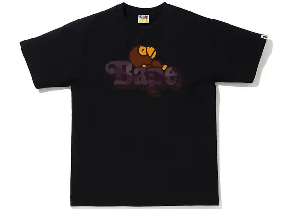 A BATHING APE Camo Milo On Tee Shirt - Black/burgundy