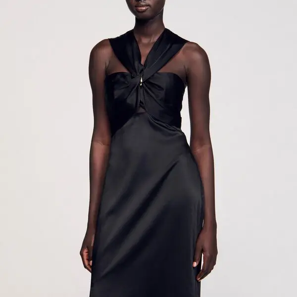 Sandro Satin-effect Maxi Dress With Slit