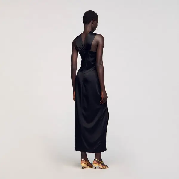 Sandro Satin-effect Maxi Dress With Slit