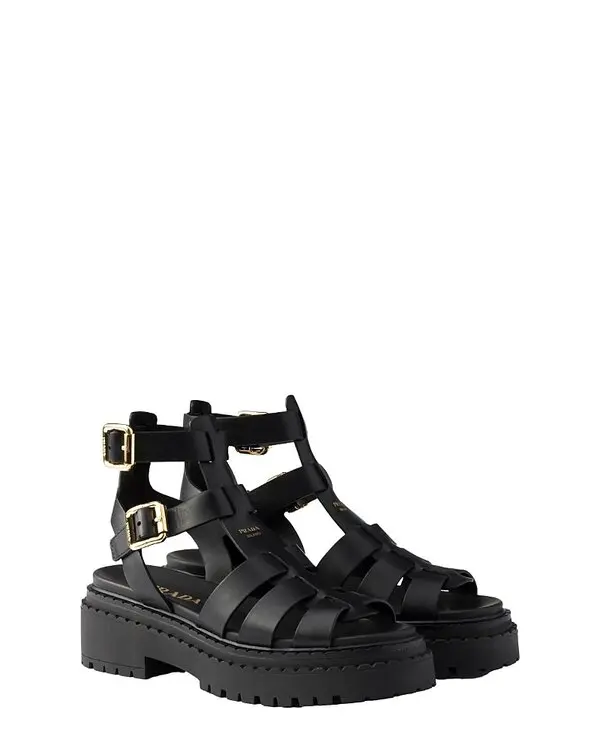 Prada Leather Strappy Sandals - Black