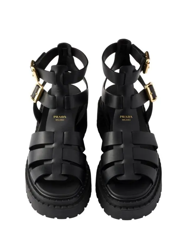 Prada Leather Strappy Sandals - Black
