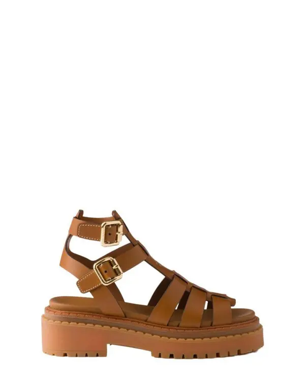 Prada Leather Strappy Sandals - Brown